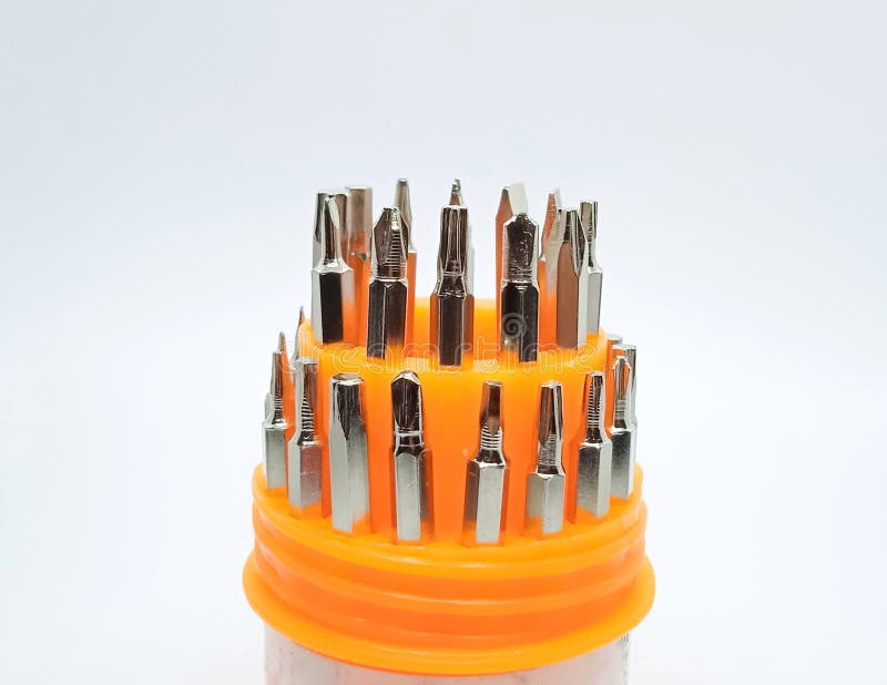 Different Types of Interchangeable Metal Screwdriver Tips, Placed in ...