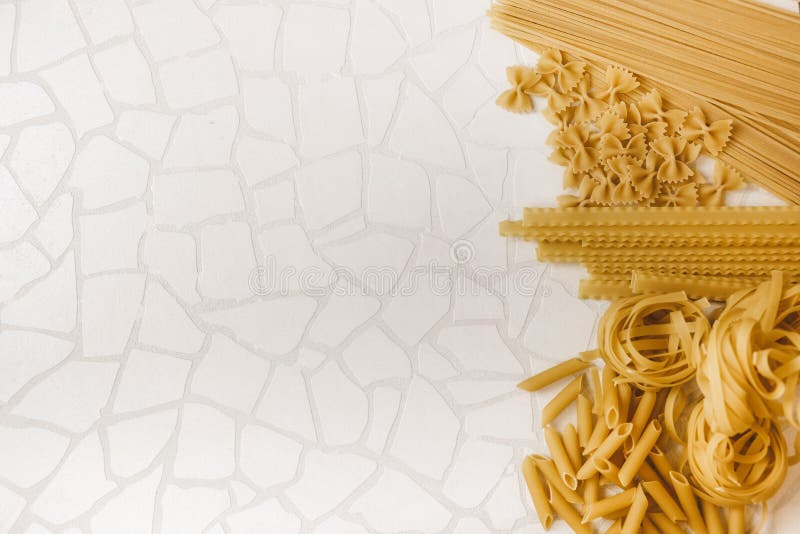 Different Types of Italian Pasta on a White Background Stock Photo ...