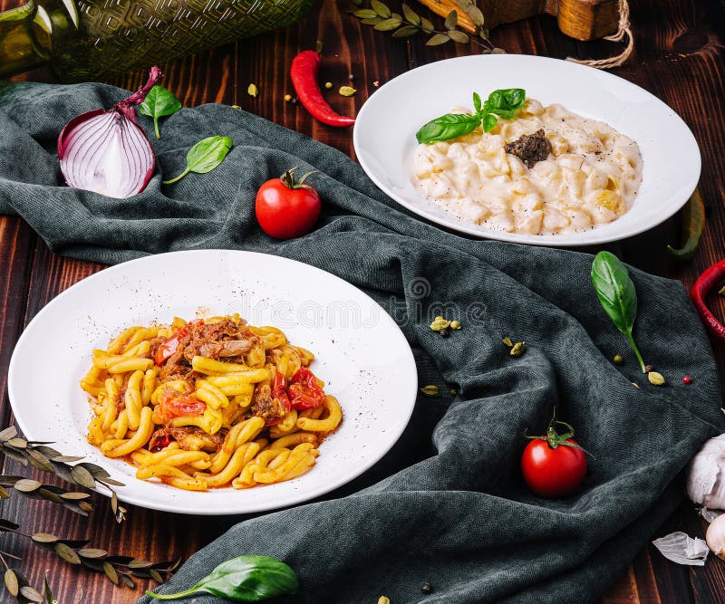 Different Types of Italian Pasta in Plates Stock Image - Image of ...