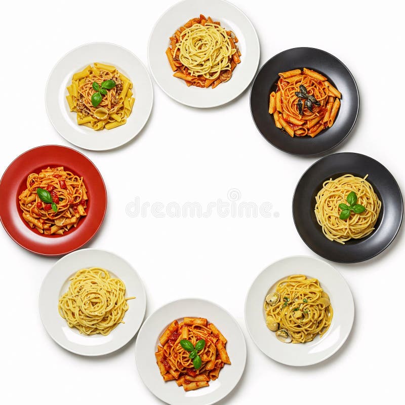 Different Types of Italian Pasta on White Background. Top View. Stock ...