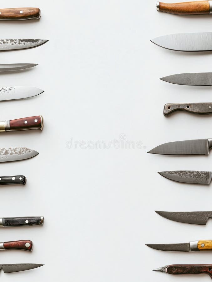 Different Types of Kitchen Knives are Displayed on a Clean White ...