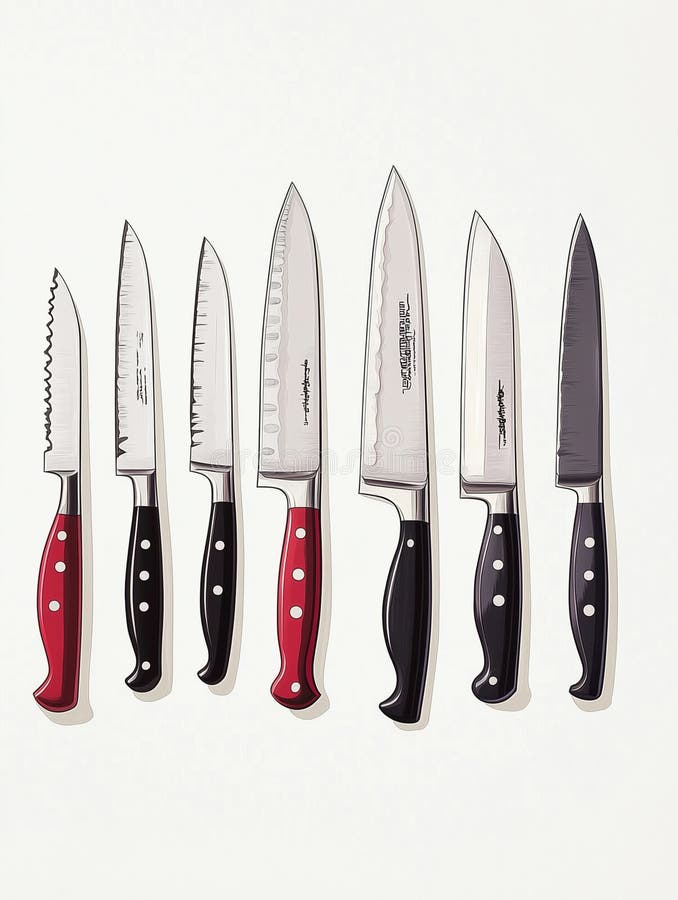 Visual Representation of Various Kitchen Knives Lined Up for Sharpening ...