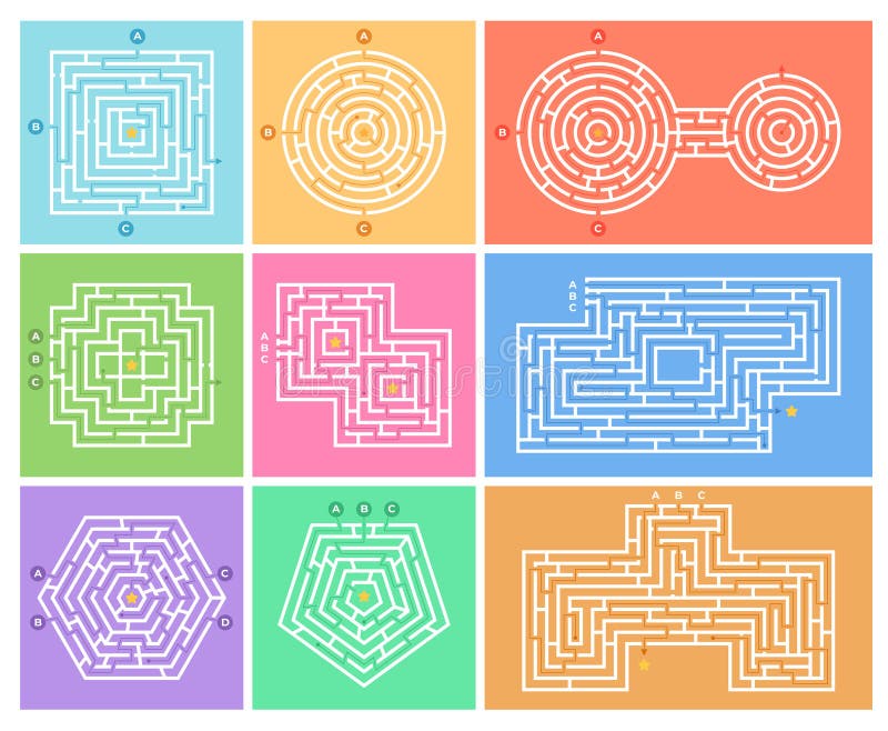 Different Types of Labyrinths. Finding the Right Path from the Starting ...