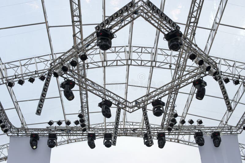 Scaffolding Above the Stage with Lamps for the Lighting Effects of the ...