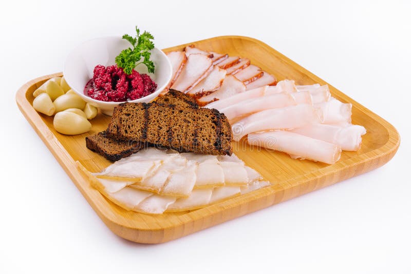 Different Types of Lard with Garlic, Croutons and Horseradish Stock ...