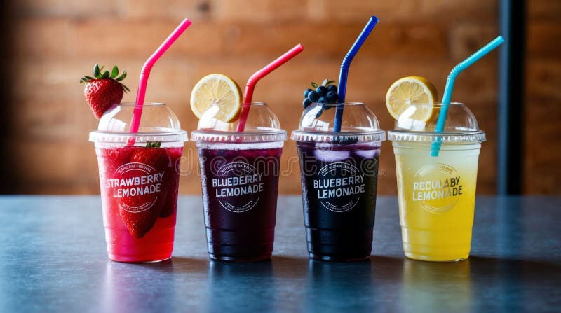 Different Types of Lemonade in a Clear Plastic Cup with Lid and Straw ...