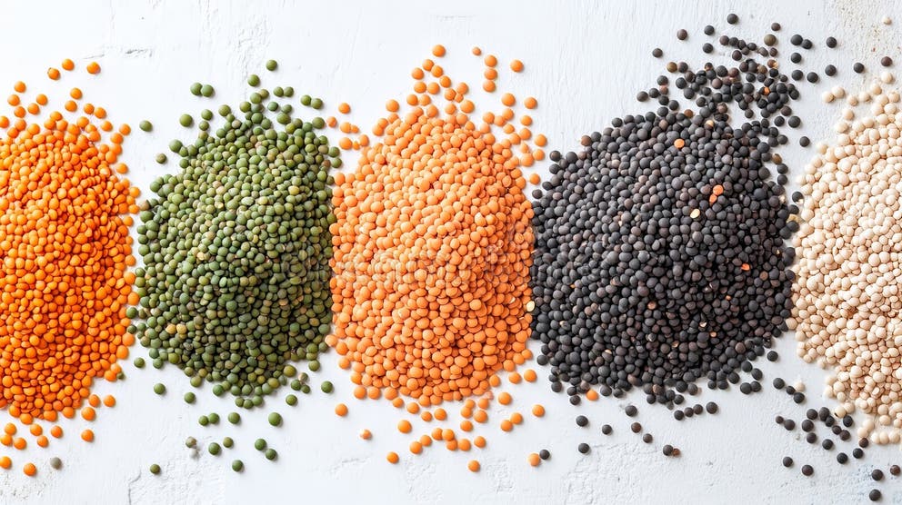 Different Types of Lentils are Arranged on a White Backdrop ...