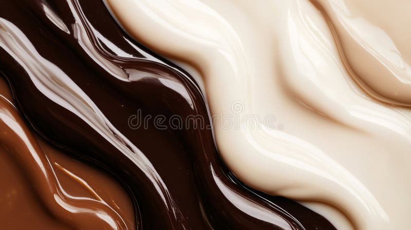 Different Types of Liquid Chocolate are Creating Wavy Lines and Mixing ...