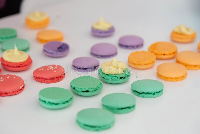 Different Types of Macarons Been Prepared. Close Up Photo Stock Image ...