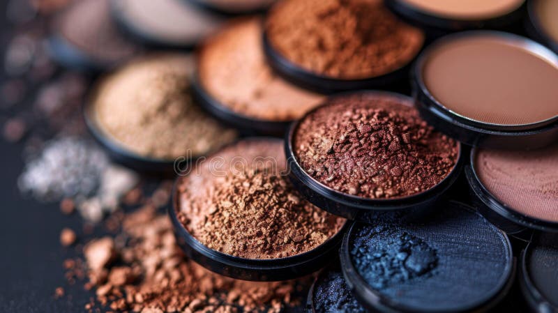 Various Shades of Makeup Powders Arranged on a Dark Surface Showcasing ...
