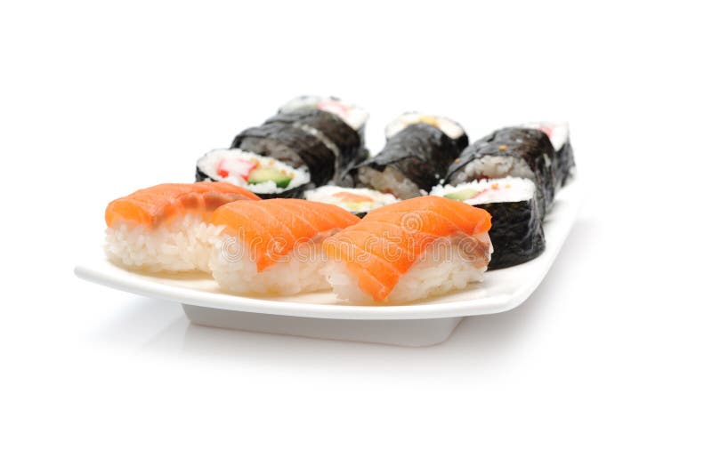 Different Types of Maki Sushi in Sushi Set Stock Photo - Image of ...