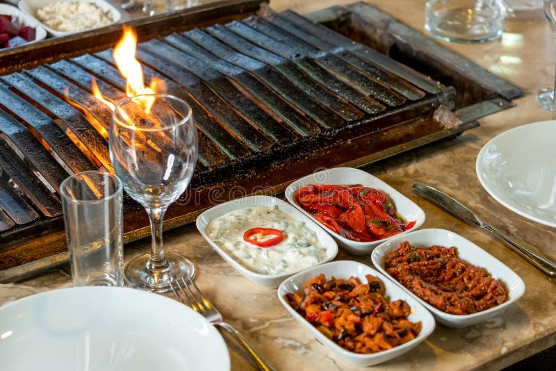 Different Types of Meat Grilled on Barbecue on the Table, Served with ...