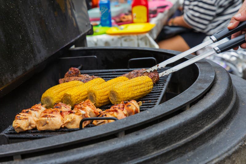 Different Types of Meat on the Outdoor Grill Stock Photo - Image of ...