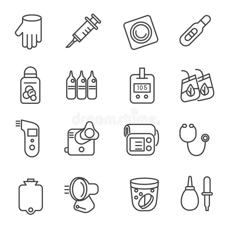 Different Types of Medicines and Medical Tools As Line Icons Stock ...