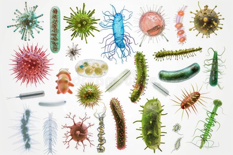 Different Types of Microorganisms on a White Background. Suitable for ...