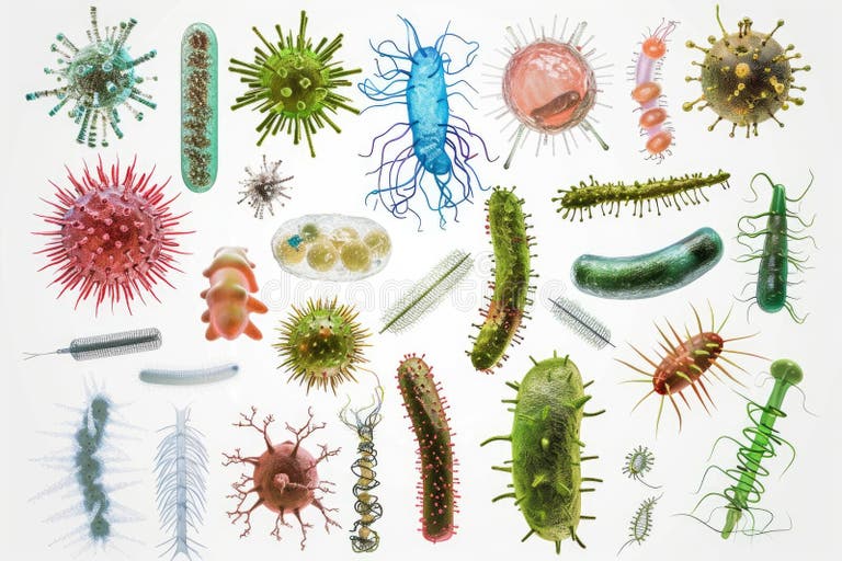 Different Types of Microorganisms on a White Background. Suitable for ...
