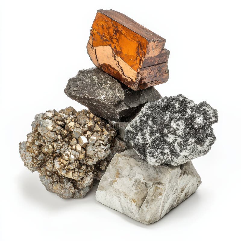 Different Types of Minerals Piled Up Isolated on a White Background ...