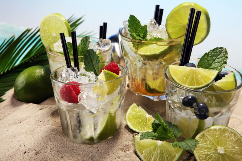 Different Types of Mojito Cocktail on the Beach. Stock Image - Image of ...