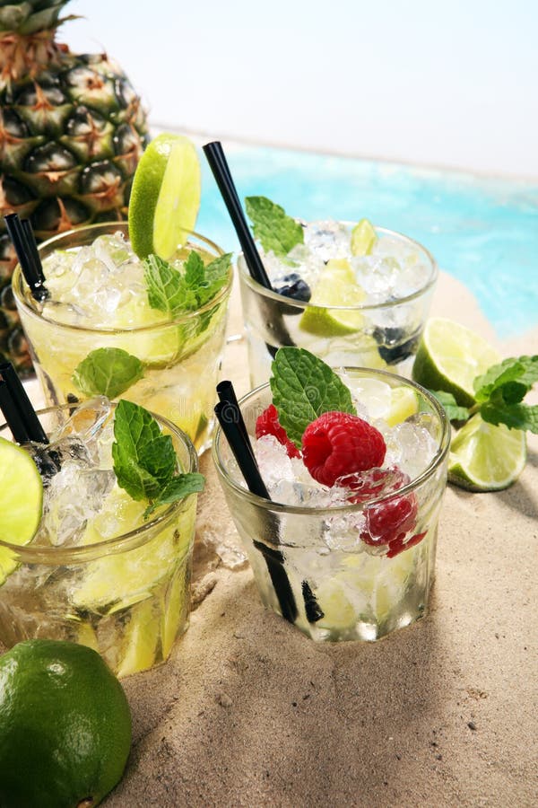 Different Types of Mojito Cocktail on the Beach. Stock Photo - Image of ...