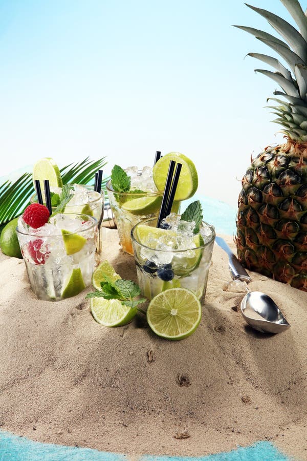 Different Types of Mojito Cocktail on the Beach. Stock Photo - Image of ...