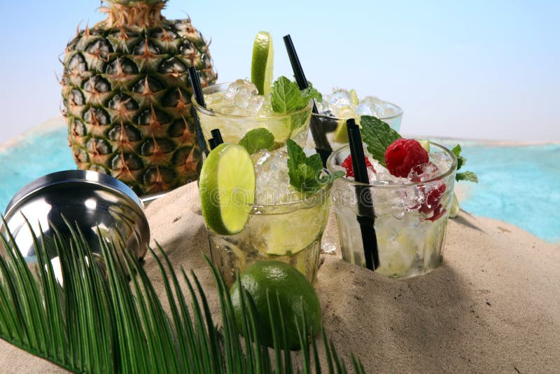 Different Types of Mojito Cocktail on the Beach. Stock Image - Image of ...