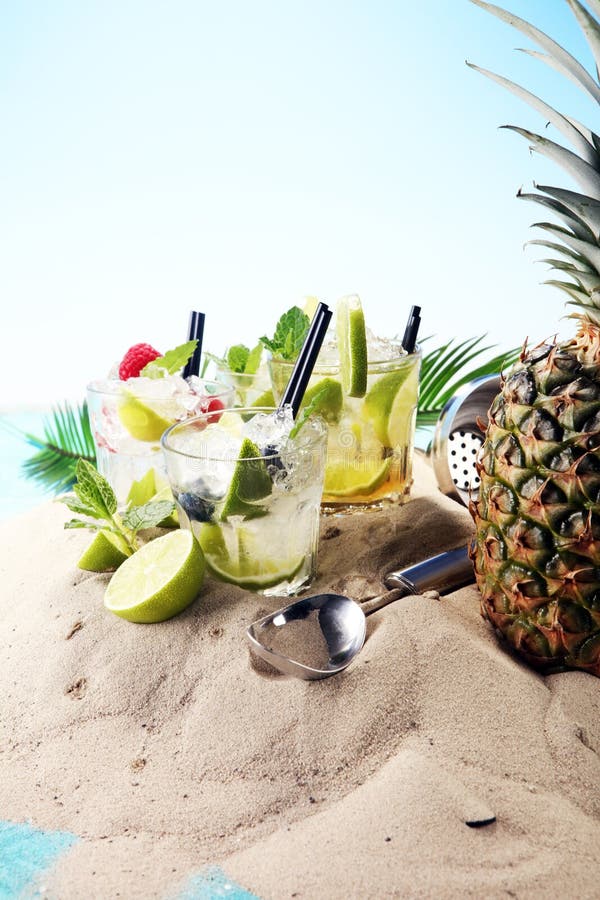 Different Types of Mojito Cocktail on the Beach. Stock Image - Image of ...