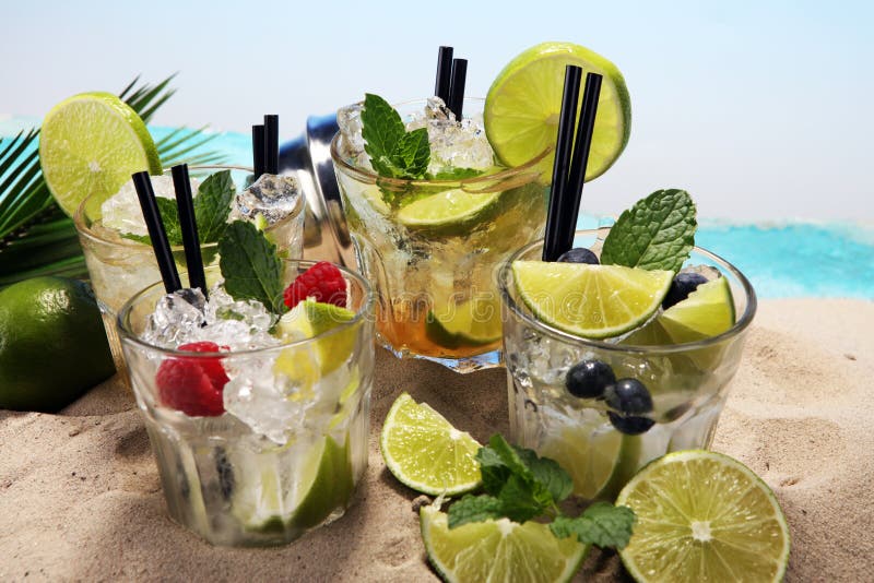 Different Types of Mojito Cocktail on the Beach. Stock Image - Image of ...