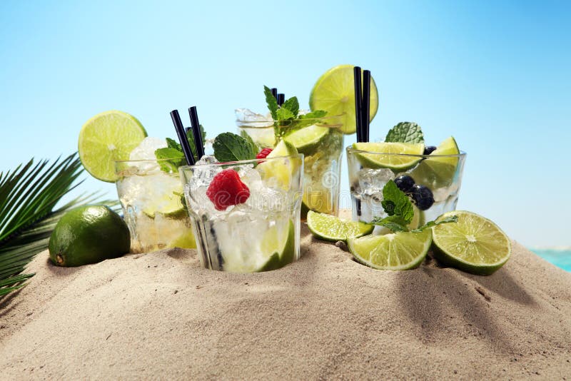 Different Types of Mojito Cocktail on the Beach. Stock Photo - Image of ...