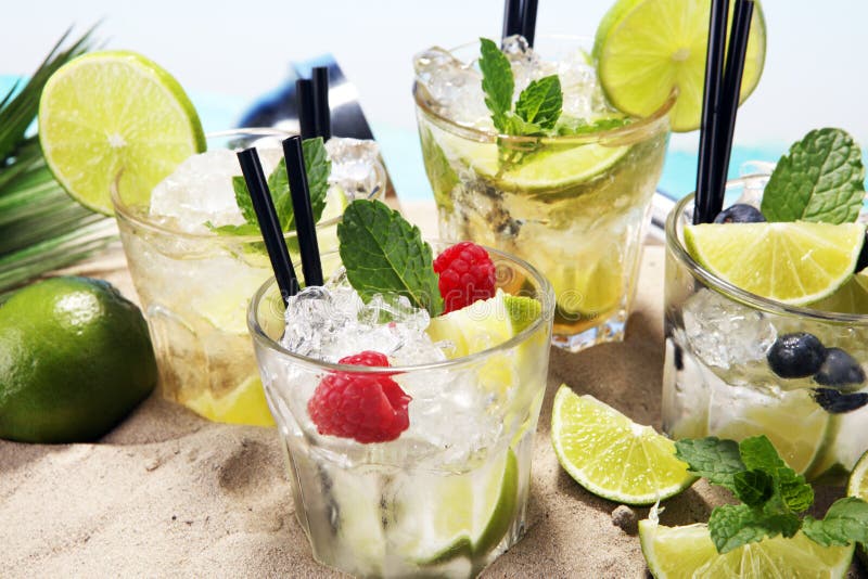 Different Types of Mojito Cocktail on the Beach. Stock Photo - Image of ...