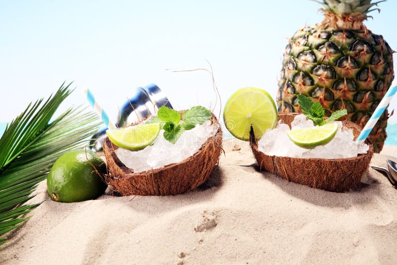 Different Types of Mojito Cocktail on the Beach. Stock Image - Image of ...