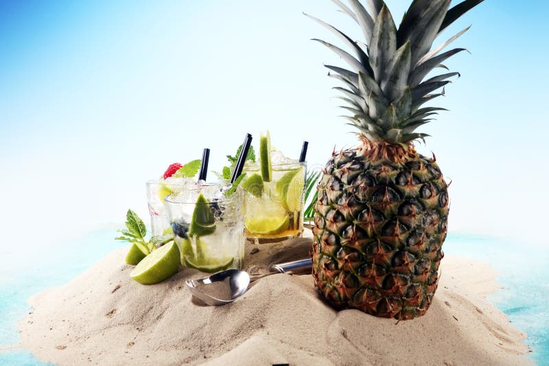 Different Types of Mojito Cocktail on the Beach. Stock Photo - Image of ...