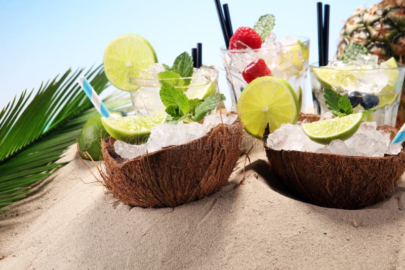 Different Types of Mojito Cocktail on the Beach. Stock Image - Image of ...