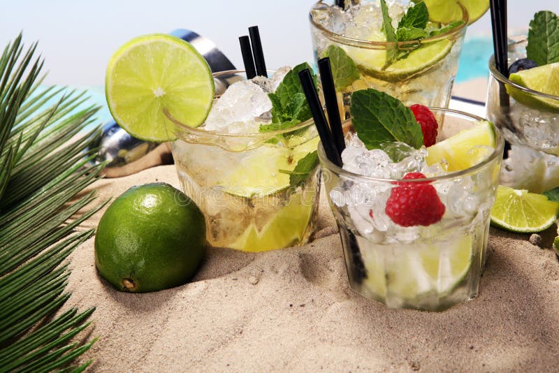 Different Types of Mojito Cocktail on the Beach. Stock Image - Image of ...