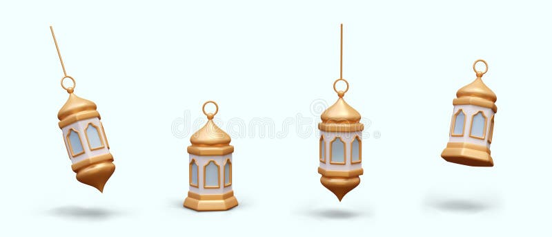 Different Types of Mosque Lanterns. Hanging and Table Vector Lamp Stock ...