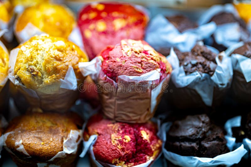 Different Types of Muffins for Sale in a Bakery Stock Photo - Image of ...