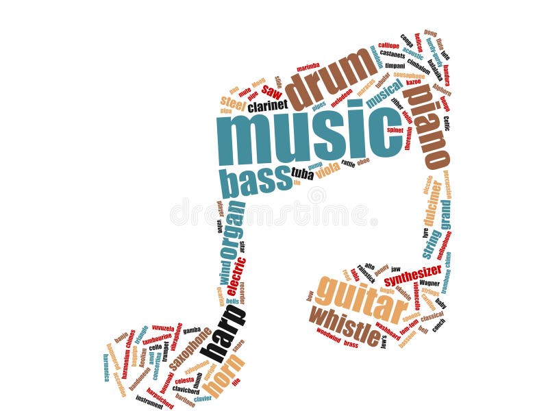 Music Note Shape Musical Instruments Word Cloud Stock Image ...
