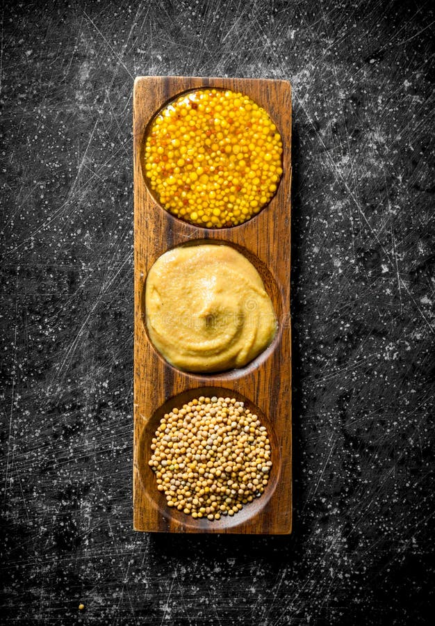 Different Types of Mustard in Wooden Stand Stock Photo - Image of small ...