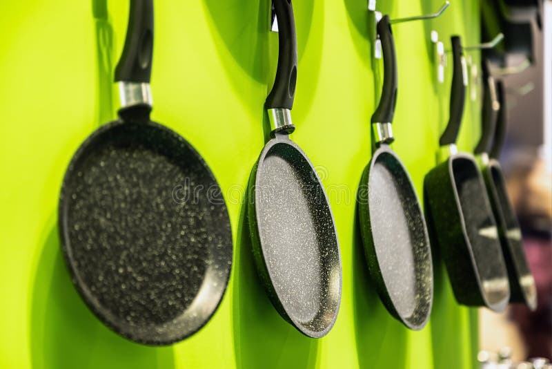 Different Types of Non-stick Frying Pans for Cooking Stock Photo ...