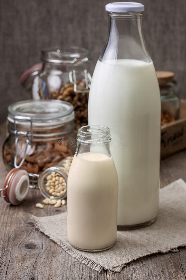 Different Types of Nut Milk Stock Photo - Image of object, organic ...