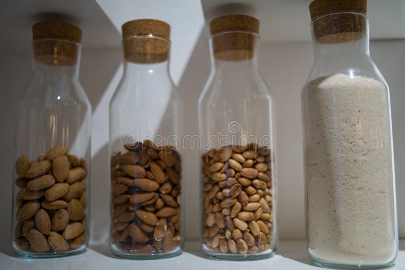 Different Types of Nuts in Glass Jars Stock Photo - Image of decorative ...