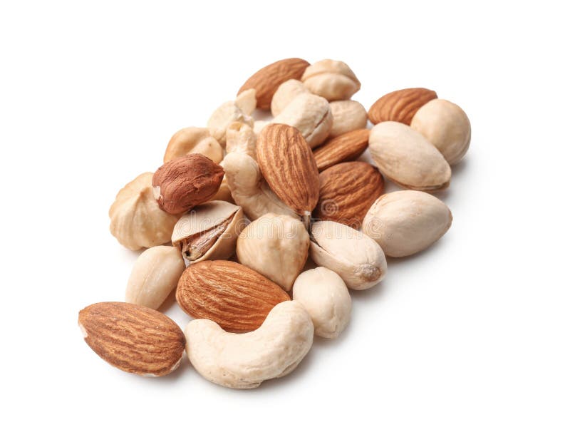 Different Types of Nuts on White Background Stock Image - Image of ...