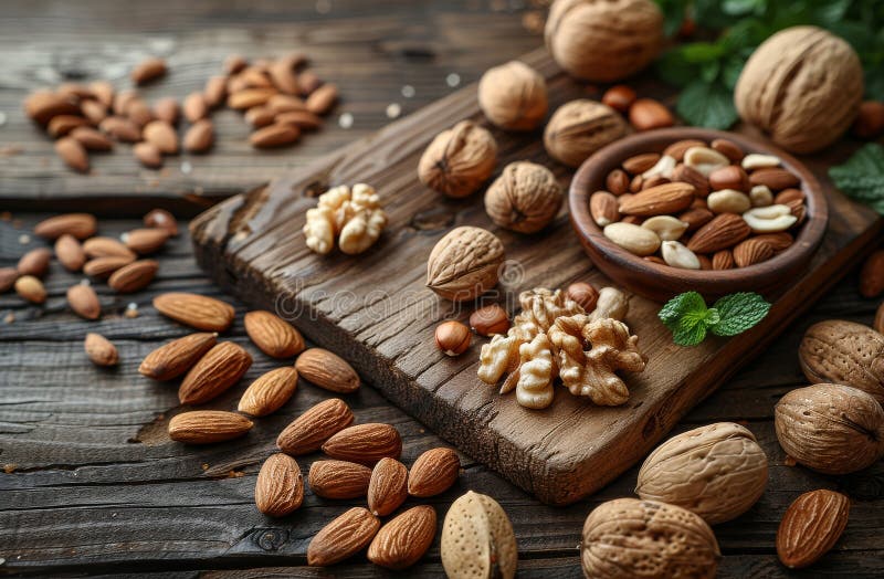Different Types of Nuts on Wooden Table Stock Image - Image of ...