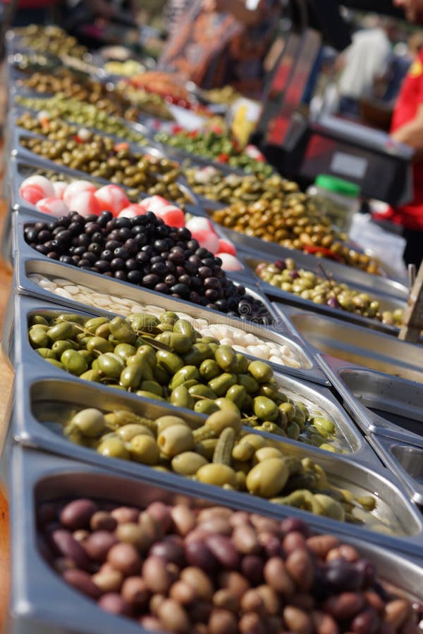 Different Types of Olives are on Display in the Market in Spain Stock ...