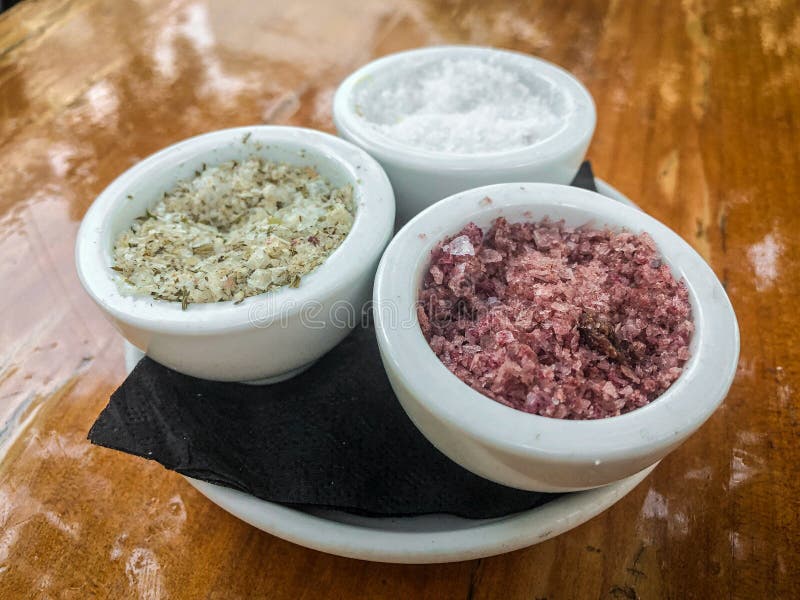 3 Different Types Os Salt on Small White Containers Stock Image - Image ...