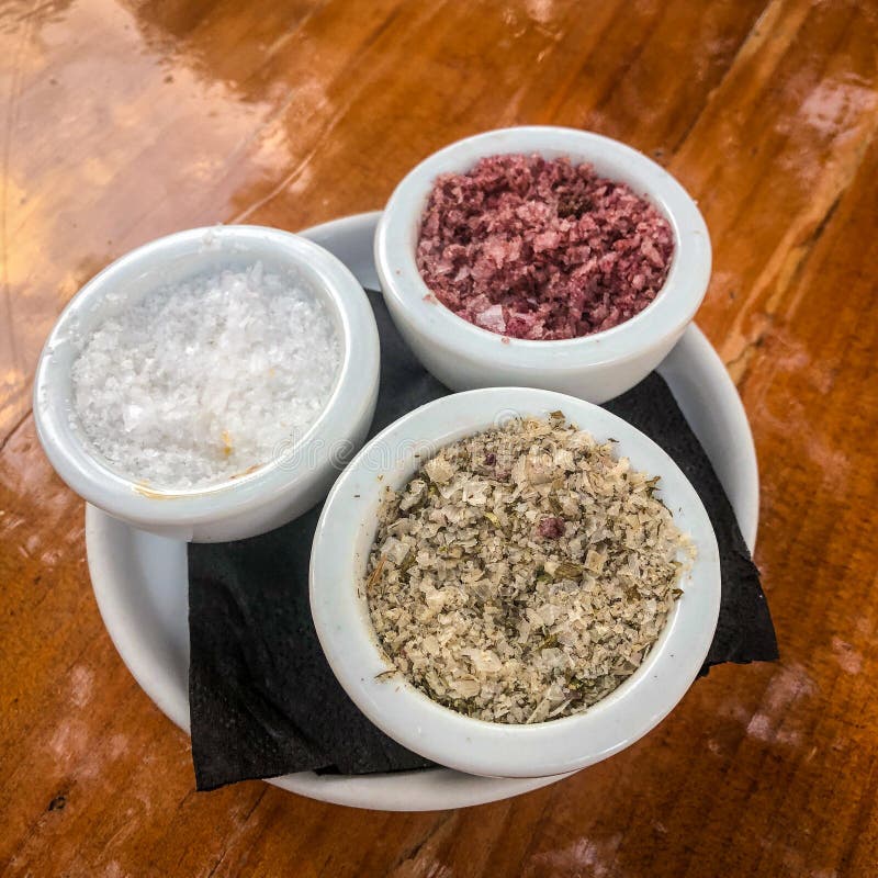 3 Different Types Os Salt on Small White Containers Stock Image - Image ...