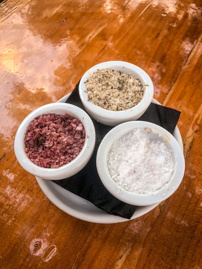 3 Different Types Os Salt on Small White Containers Stock Image - Image ...