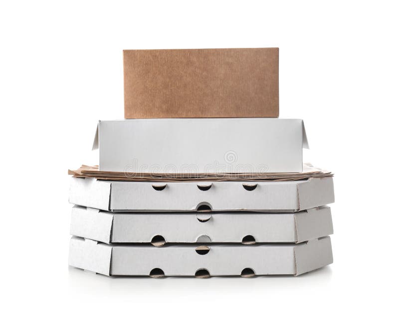 Different Types of Packages on White Background. Food Delivery Service ...