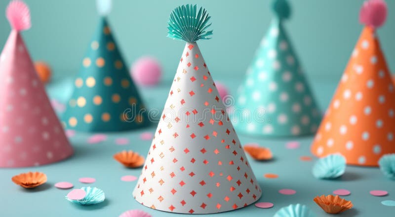 Different Types of Paper Party Hats Lying on Top of Table Stock Photo ...