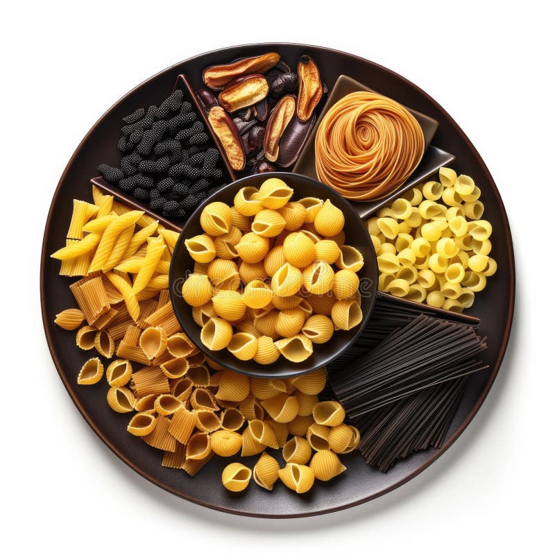 Different Types of Pasta on a Black Plate. Generative AI Stock ...