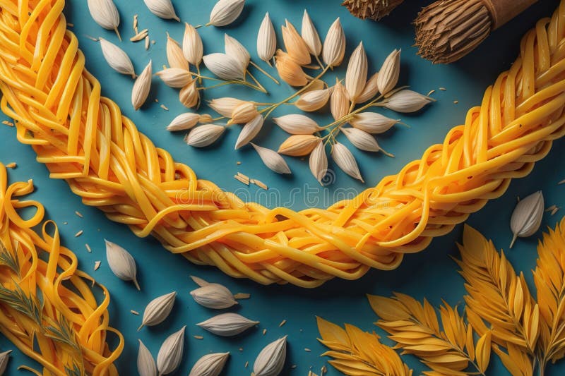 Different Types of Pasta on Color Background, Top View. Generative Ai ...